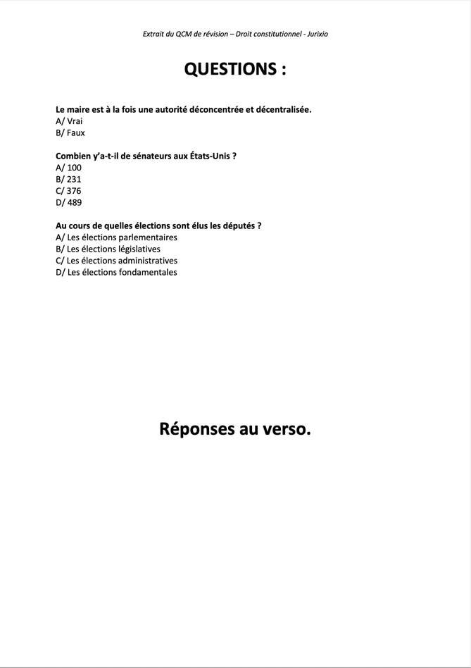 QCM droit constitutionnel - 150 questions | Jurixio